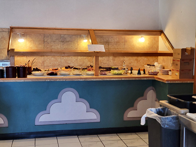 The salad bar stands ready for those who believe vegetables deserve a place at the breakfast table too.