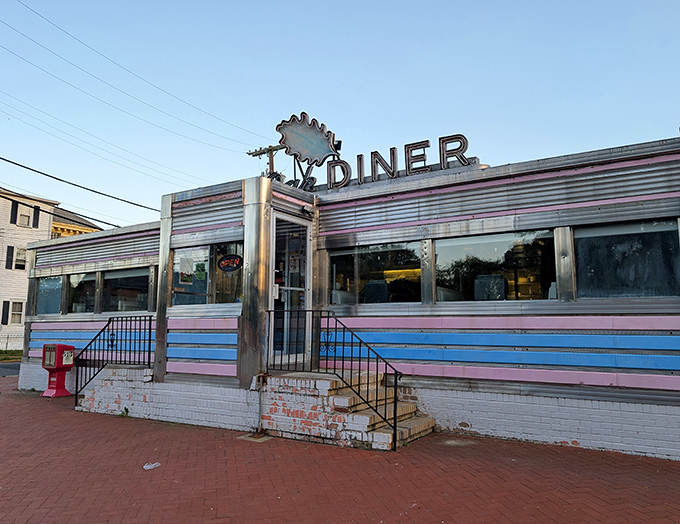 The Salem Oak Diner's classic chrome and neon exterior promises comfort food that predates all those fancy food trends you can't pronounce.