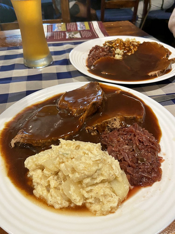 Sauerbraten doesn't translate to "fork-tender perfection," but it should. This slow-cooked masterpiece with red cabbage and sp&auml;tzle speaks the universal language of delicious.