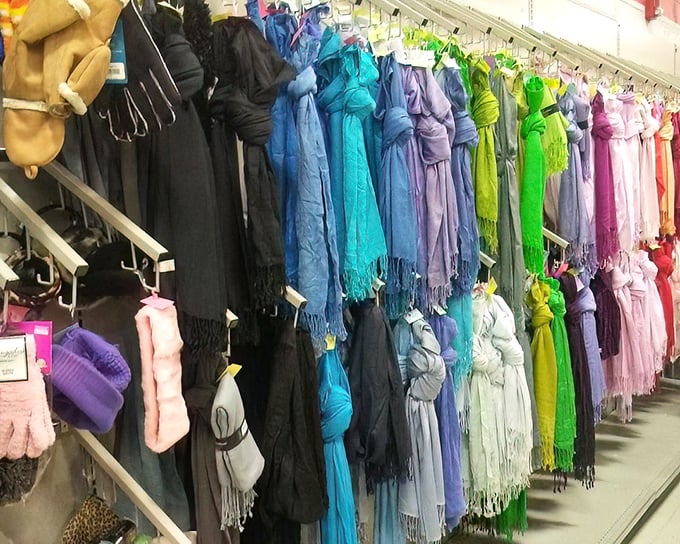 The scarf section showcases a color spectrum that would make a rainbow jealous. Winter accessories or summer fashion statements&mdash;take your pick!