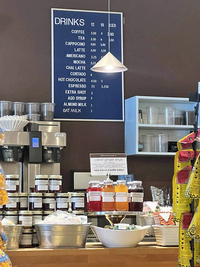 The drinks board announces coffee options with the confidence of someone who knows they've mastered the art of the perfect brew.