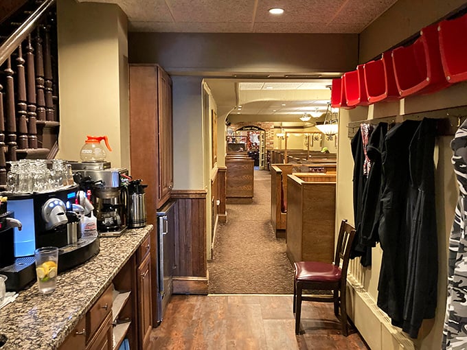 Behind the scenes, the service area reveals the restaurant's attention to detail&mdash;everything in its place, ready for another night of feeding happy customers.