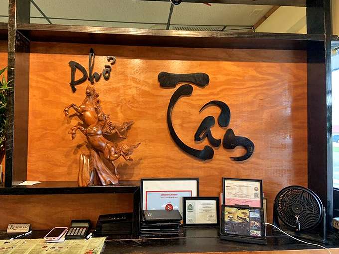 Beautiful wood carving and certificates of achievement. Silent testimony to years of culinary dedication.