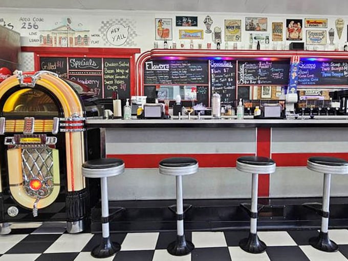 Vintage meets function at this soda fountain counter, where the jukebox stands ready to provide the soundtrack for your inevitable food coma.