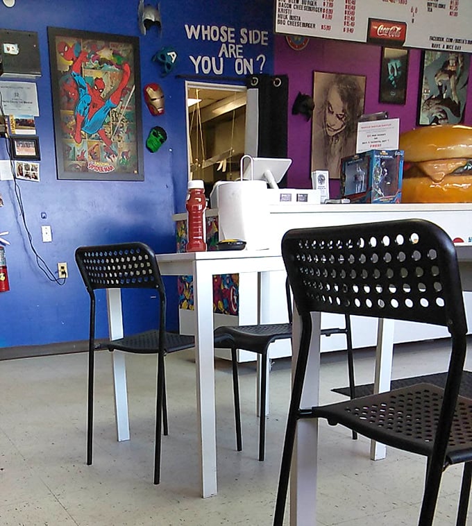 Why so serious? asks the Joker-inspired wall. Because these burgers are no laughing matter&mdash;they're seriously good.