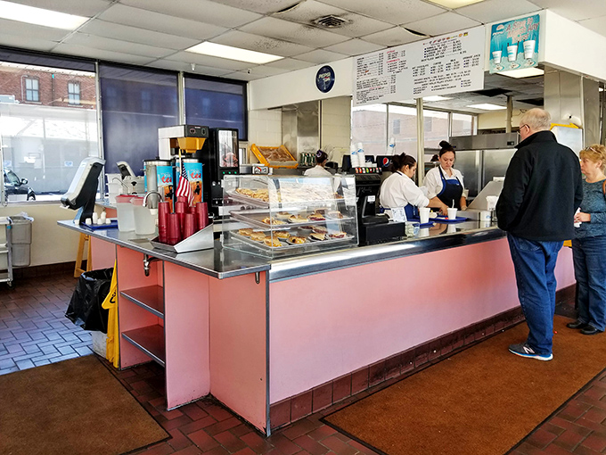 The pink counter and display case &ndash; showcasing treats that have satisfied Findlay's sweet tooth for generations.