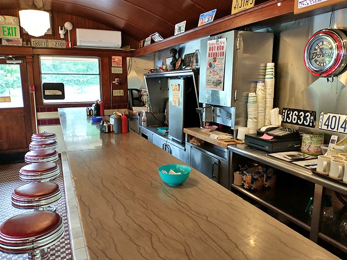 Where breakfast dreams come true &ndash; red stools line the counter like patient sentinels waiting for the morning rush.