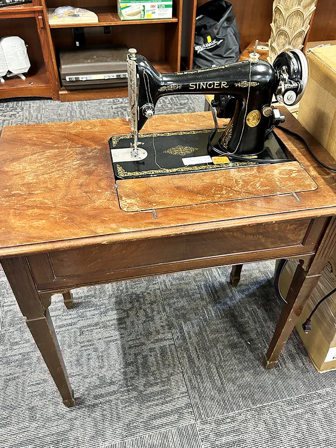 This vintage Singer sewing machine has survived decades of fashion trends and still looks ready to tackle your hemming project.