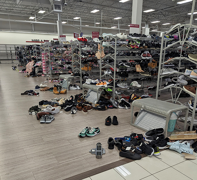 The aftermath of a shoe sale looks like a tornado hit a footwear convention. Somewhere in this chaos is the perfect pair&mdash;if you're brave enough to search.