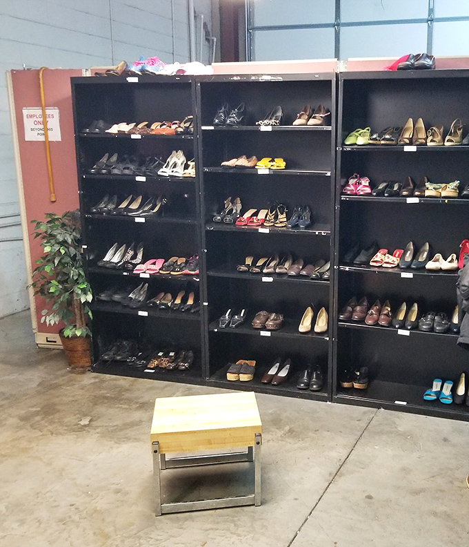 Shoe heaven organized with military precision. Cinderella would have found her perfect fit without the fairy godmother's help.