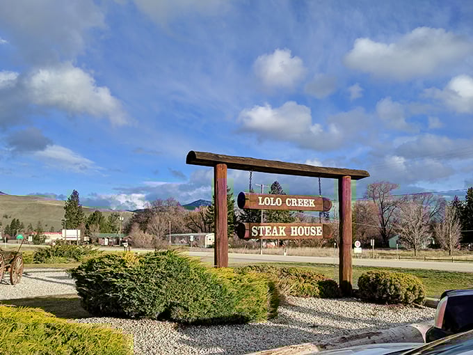 That wooden sign against Montana's big sky is like a beacon of hope for empty stomachs within a 50-mile radius.