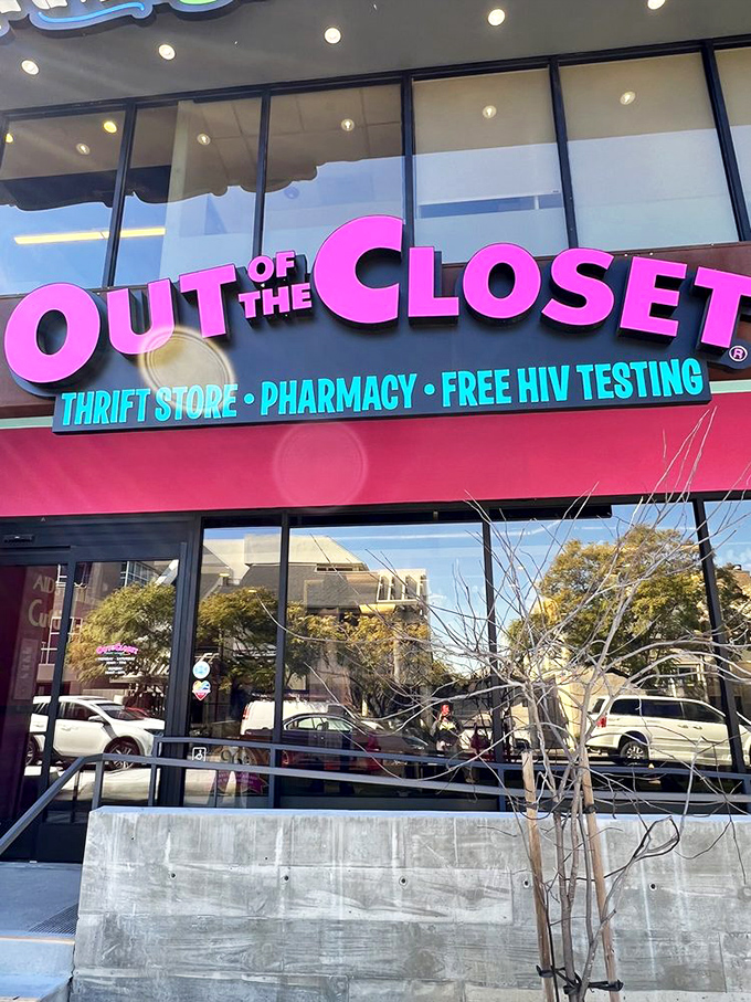 The iconic signage leaves no question about the mission&mdash;thrifting with purpose in a space where fashion meets compassion.