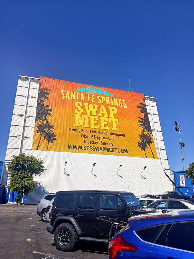 The massive sign promises "Family Fun, Live Music, Shopping" &ndash; the holy trinity of weekend entertainment under that impossibly blue SoCal sky.