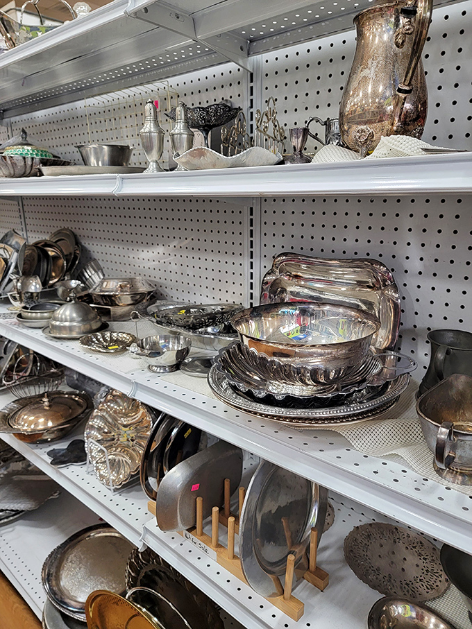 Silver serving pieces that once graced formal tables now await your holiday gatherings. Instant heirloom status without the inheritance tax.