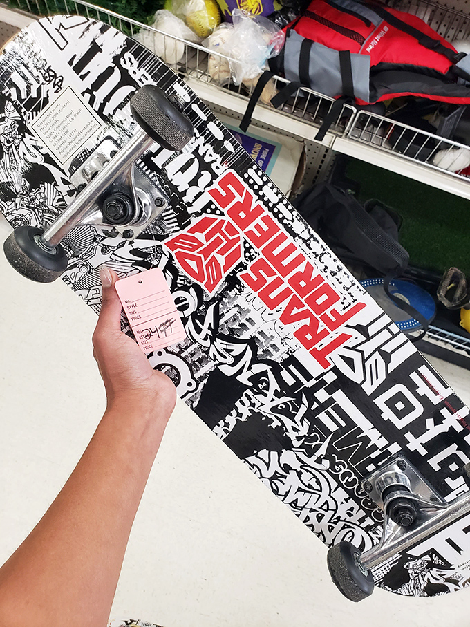 Skateboard dreams at thrift store prices. Some teenager outgrew their rebellious phase, and now you can roll into yours.