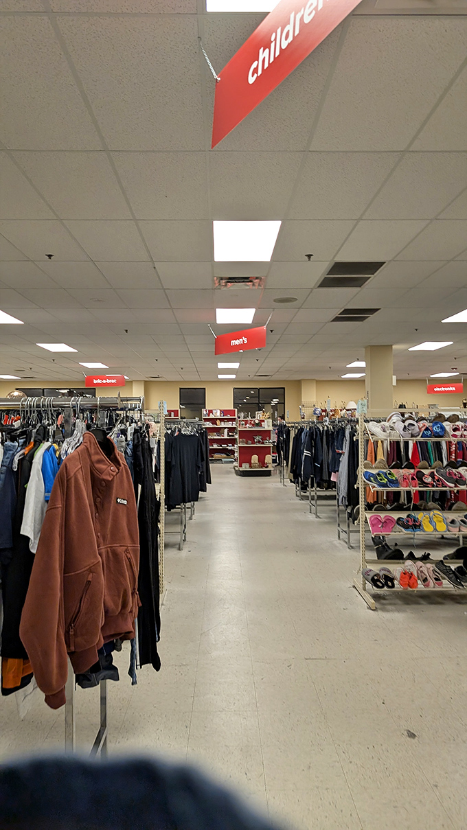 Department store organization without department store prices. Those red signs guide you through this labyrinth of potential purchases.