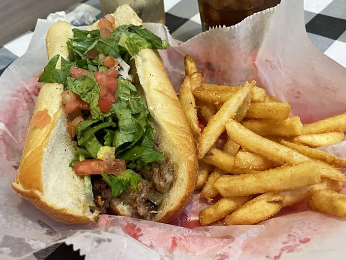 This chicken philly with fries isn't trying to reinvent the wheel&mdash;it's just making sure the wheel is absolutely delicious and served in a red basket lined with paper.