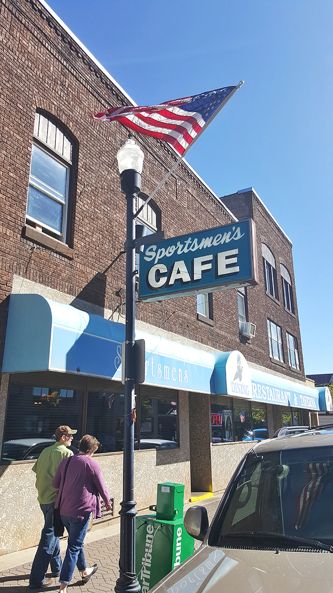 Sportsmen's Cafe serves up hearty breakfasts under its iconic blue sign, where locals have been starting their days for generations.