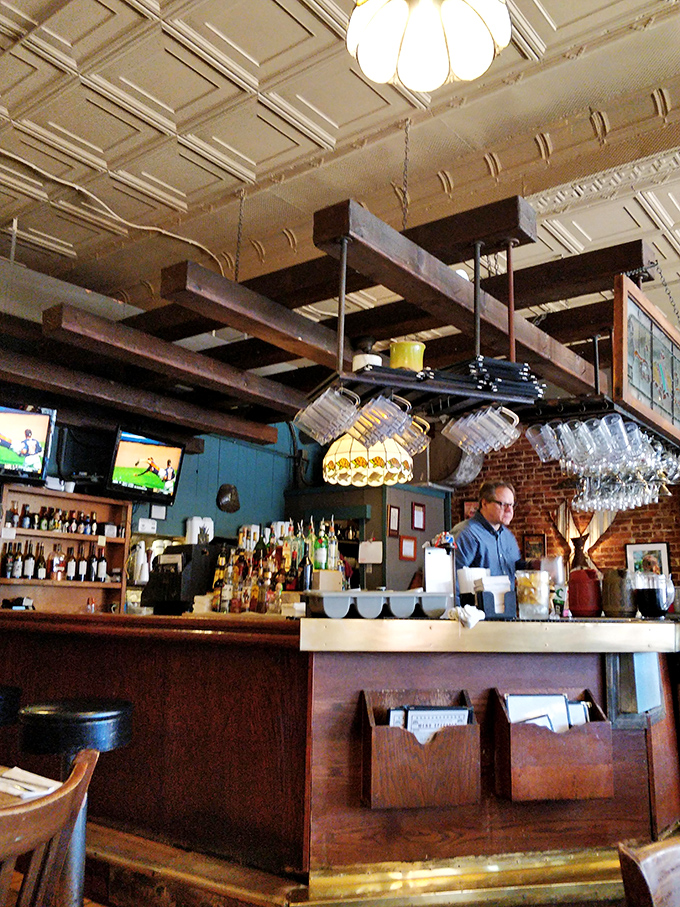 The ornate ceiling and suspended wooden rack showcase the attention to detail that keeps this Columbus institution feeling special after all these years.