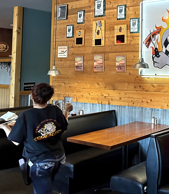 Even the staff proudly sports the Squealers logo &ndash; when you work surrounded by barbecue this good, you represent with pride.