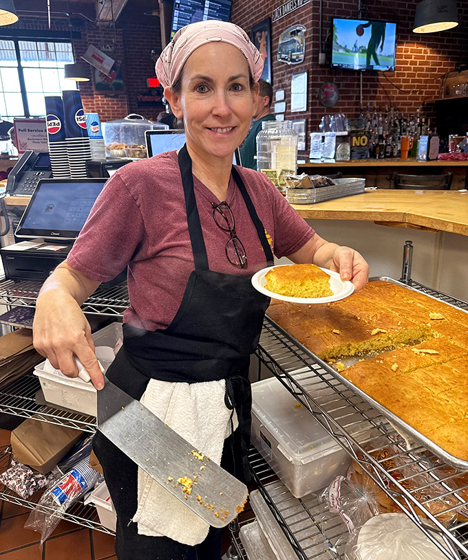 Fresh cornbread being served up &ndash; the kind of side dish that threatens to upstage the main event but plays nice instead.