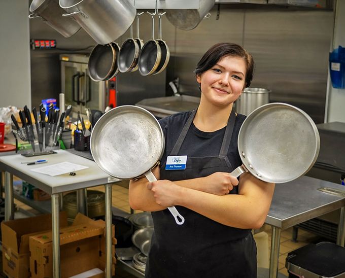 Behind every great thrift store is a team that knows quality when they see it. Those pans have many meals left to make. 