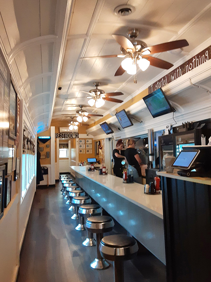 The ceiling fans lazily turn overhead, creating that perfect diner ambiance where time seems to slow down just enough.