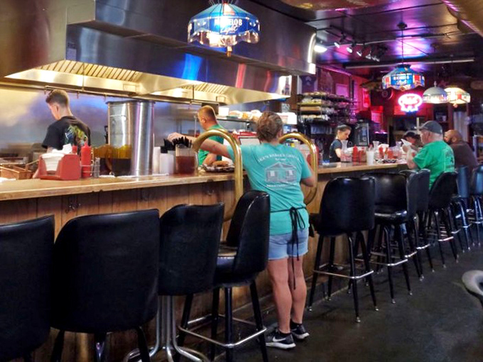 Where burger magic happens &ndash; the staff works with the practiced efficiency that comes only from years of perfecting their craft.