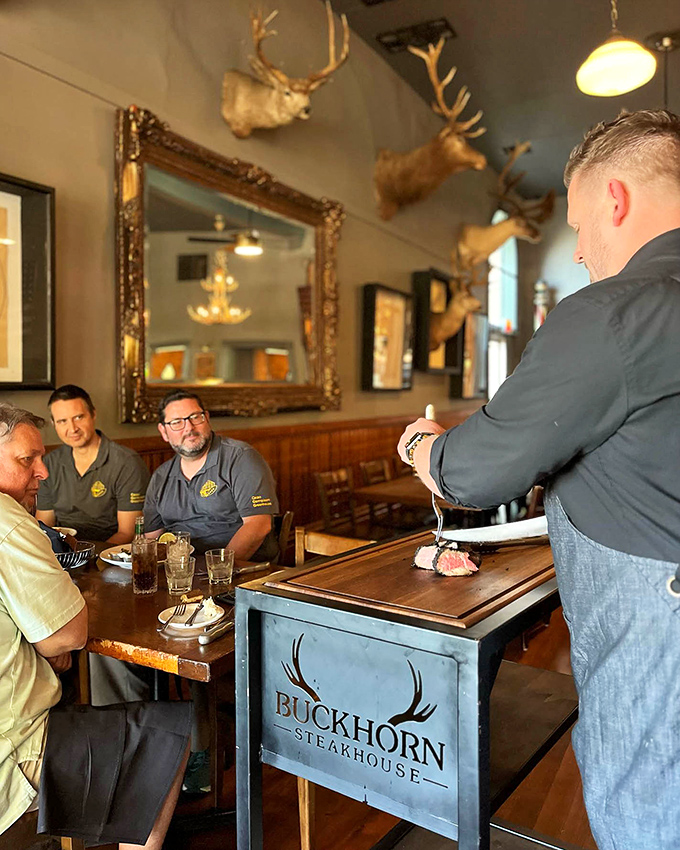 Tableside service brings theater to your meal as the server carves meat with surgical precision. The audience watches with the reverence usually reserved for religious experiences.