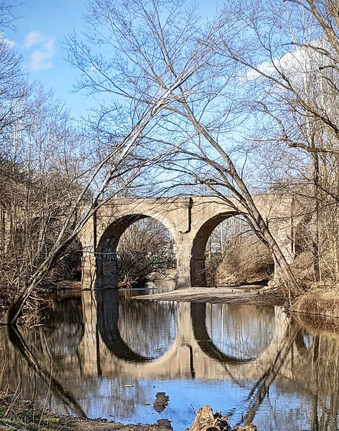 That stone bridge reflection at Starkey Nature Park could make anyone become a morning walker.