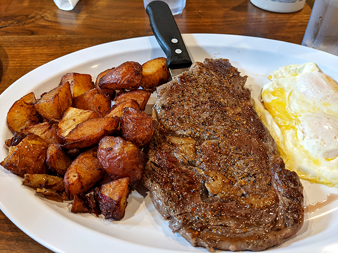 Steak and eggs: the breakfast of champions and those who plan to become champions. Those home fries are the unsung heroes.