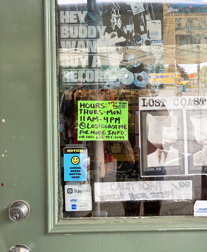 The store hours sign&mdash;a beacon of hope for treasure hunters. Thursday through Monday, 11am-4pm, is when the magic happens.