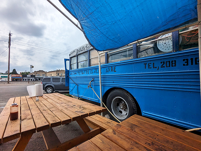 This repurposed blue school bus has found new life as a taco stand, proving that in Shoshone, creativity and entrepreneurship come in the most unexpected packages.