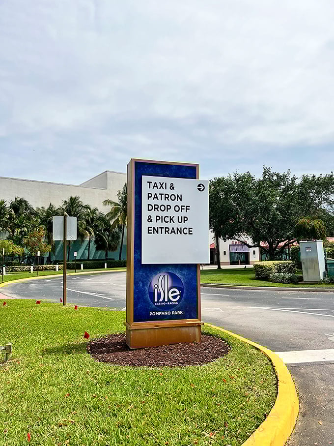 Not the entrance you're looking for! This Isle Casino sign reminds us that sometimes the best treasures aren't found in glitzy establishments.