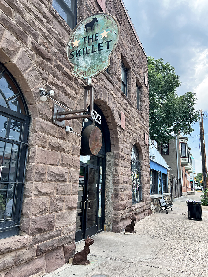 The Skillet's rustic stone exterior and quirky signage hint at comfort food that satisfies both stomach and wallet in equal measure.