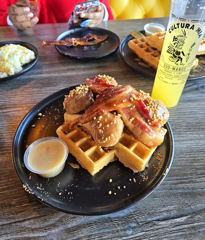 Waffles topped with chicken and bacon&mdash;because sometimes more is more, and breakfast should feel like a celebration.