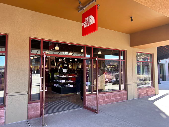 The North Face store beckons adventure seekers and mall walkers alike. That red logo is like a siren song for anyone who's ever said, "I should hike more."