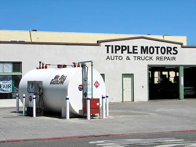 Tipple Motors, with its vintage gas tank, reminds us that even car repair can maintain small-town charm when you're in Ferndale.