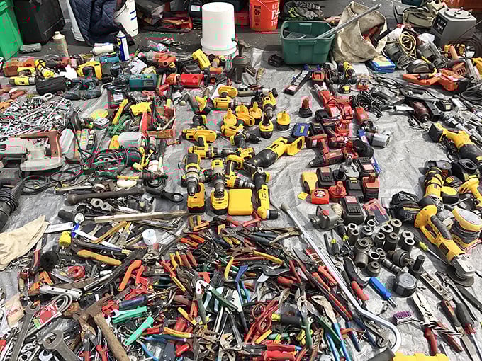Tool paradise spread across the pavement&mdash;a mechanical feast where DIY dreams and fix-it fantasies come to life for fraction of retail.