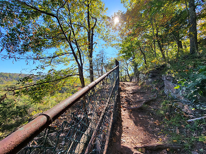 The cliff-edge trail offers thrills with each step. That handrail isn't just for decoration&mdash;it's the difference between sightseeing and skydiving.