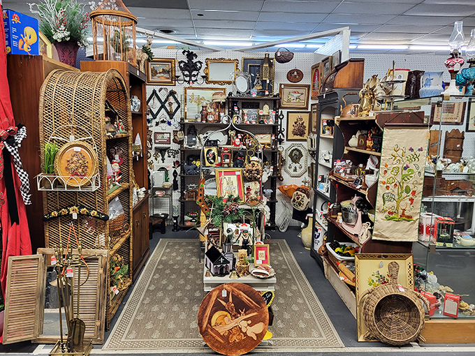 Every shelf tells a different story in this booth, where vintage treasures create a perfectly curated snapshot of American nostalgia.
