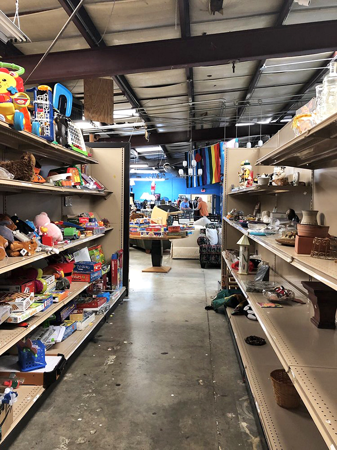 Board games, furniture, and clothing coexist in this treasure hunter's paradise where one person's decluttering becomes another's discovery.