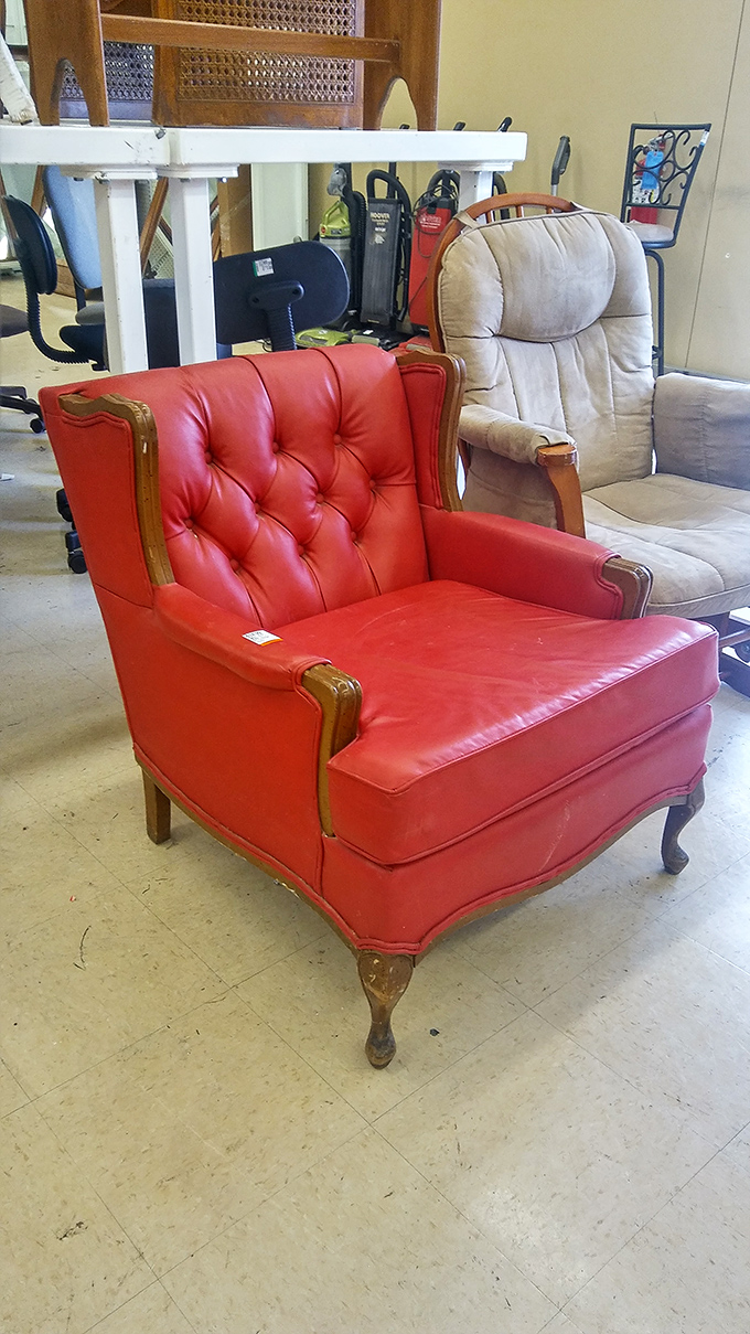 That red chair isn't just furniture&mdash;it's a statement piece waiting to become the conversation starter in someone's living room.