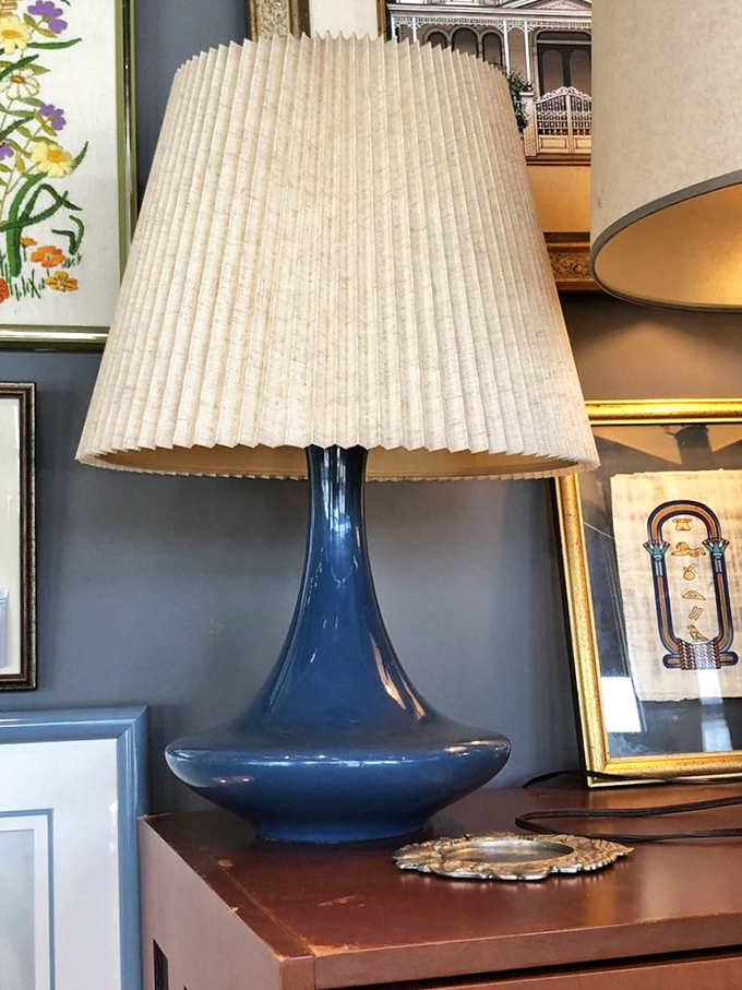 This mid-century blue lamp doesn't just illuminate&mdash;it makes a statement. The kind of vintage find that design shows build entire rooms around.