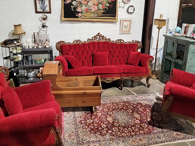 That red velvet sofa has stories to tell. Straight from Grandma's formal living room&mdash;the one you weren't allowed to sit in.
