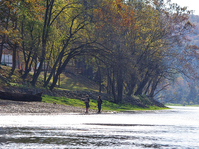 Shoreline fishing where conversations flow as steadily as the current. Some of life's best therapy happens with a rod in hand and water at your feet.