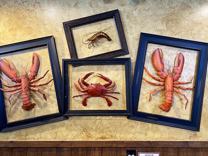 The wall art celebrates the restaurant's ocean-dwelling stars in frames &ndash; like a seafood hall of fame watching over your meal.