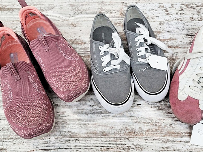 Barely-worn footwear awaits its Cinderella moment. These shoes have miles of adventures ahead with their next owner.