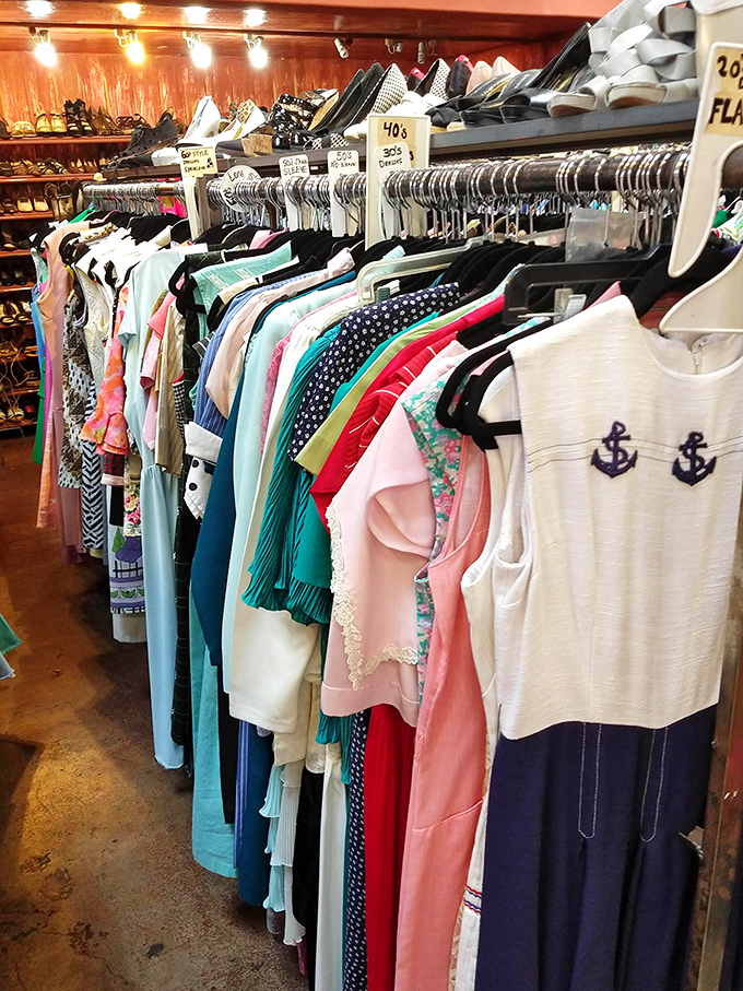 The women's section organized by decade &ndash; from 1940s tea dresses to 1980s power suits, each piece with stories woven into every fiber.