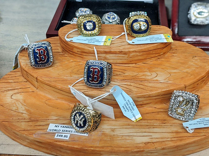 Replica championship rings that let you pretend you were part of baseball history without the inconvenience of actual athletic talent.
